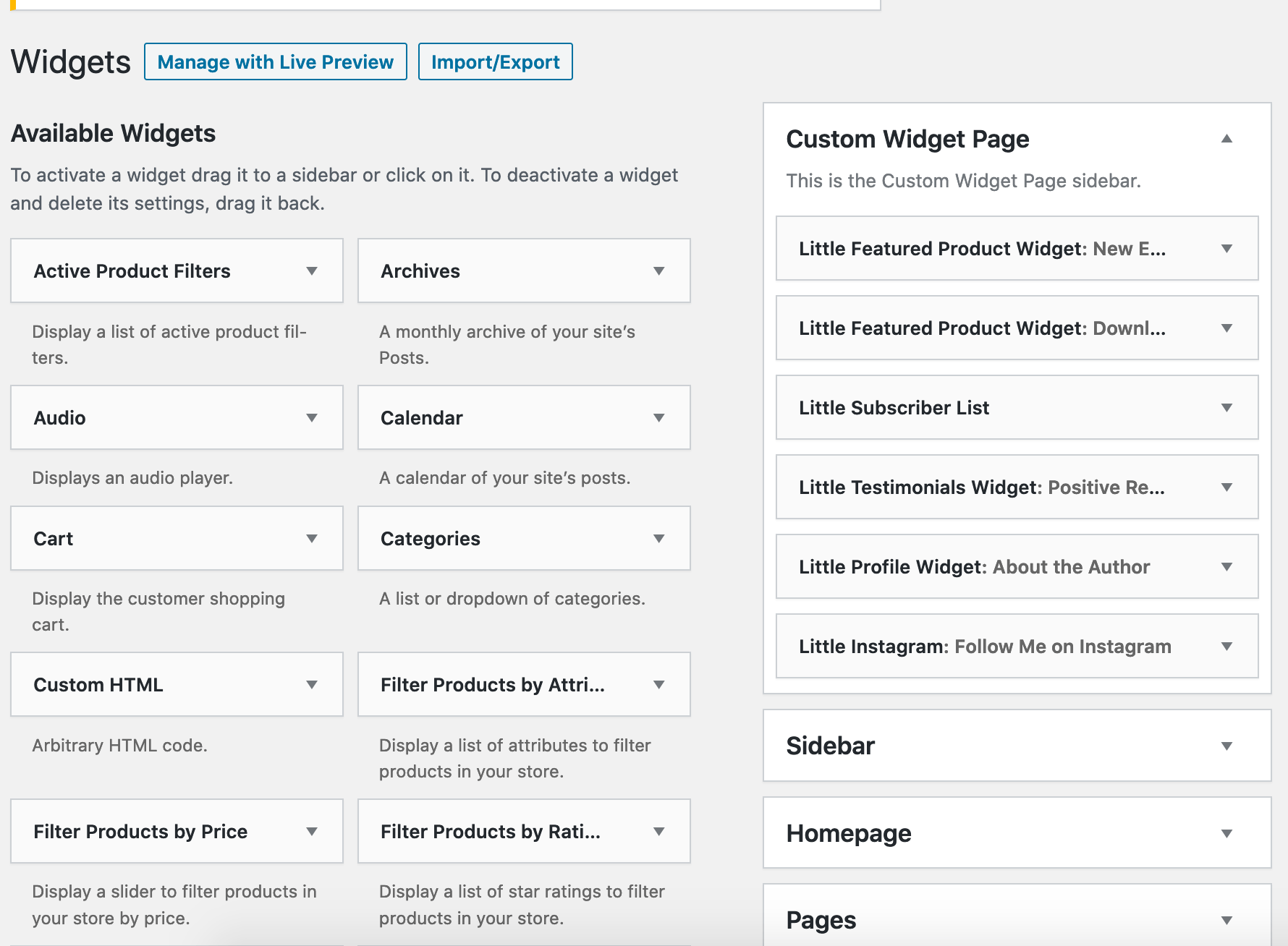 Custom Widget Page | Little Theme Shop